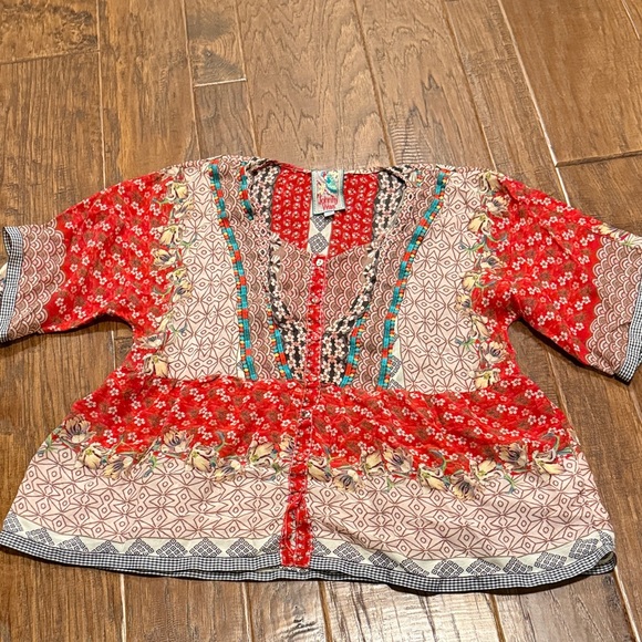 Johnny Was | Tops | Johnny Was Red And Cream Patterned Blouse | Poshmark